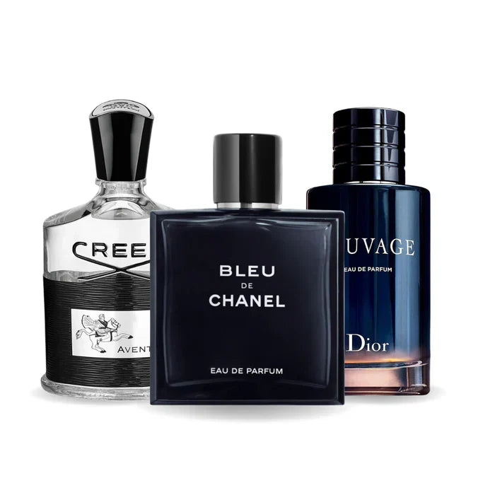 Paquete de 3 perfumes: Creed AVENTUS, BLEU DE CHANEL e Dior SAUVAGE 10 ...
